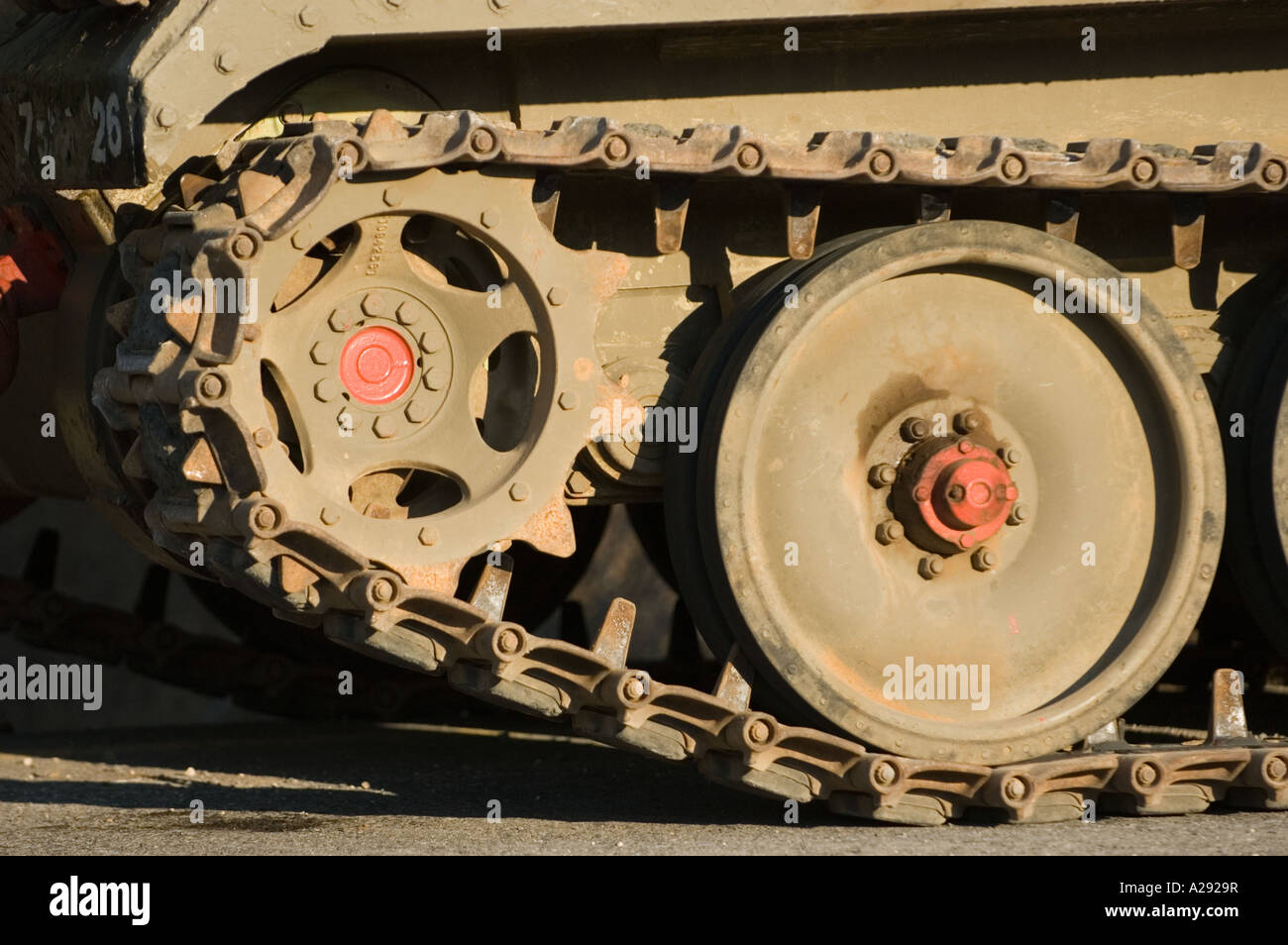 Tank track and driving wheels of an armoured personnel carrier Stock ...
