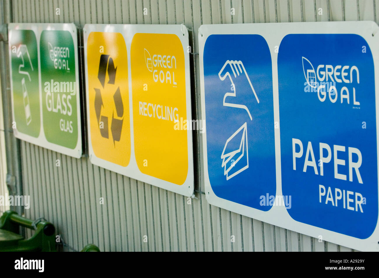 Signs above recycling bins at a football event in germany Stock Photo ...