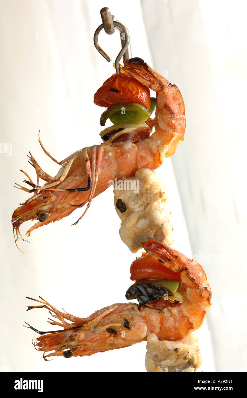 prawn and monkfish skewer, prawn Kebab Stock Photo - Alamy
