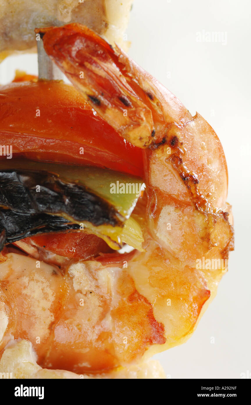 prawn and monkfish skewer, prawn Kebab Stock Photo - Alamy
