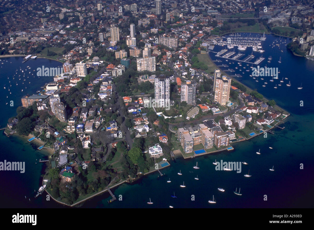 Aerial view of homes and buildings at Darling Point next to Rushcutters ...