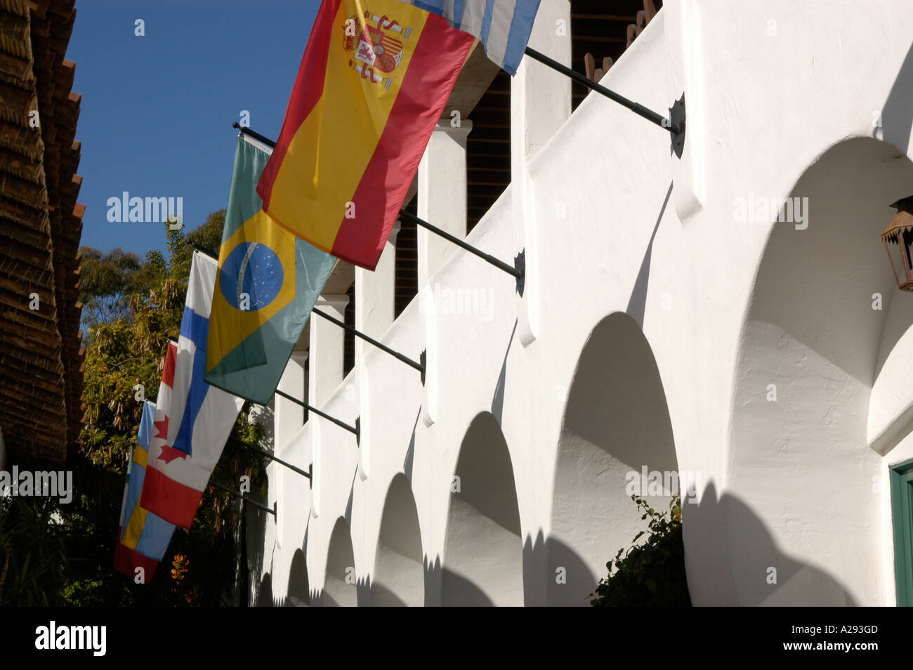 International Flags and white arches Stock Photo - Alamy
