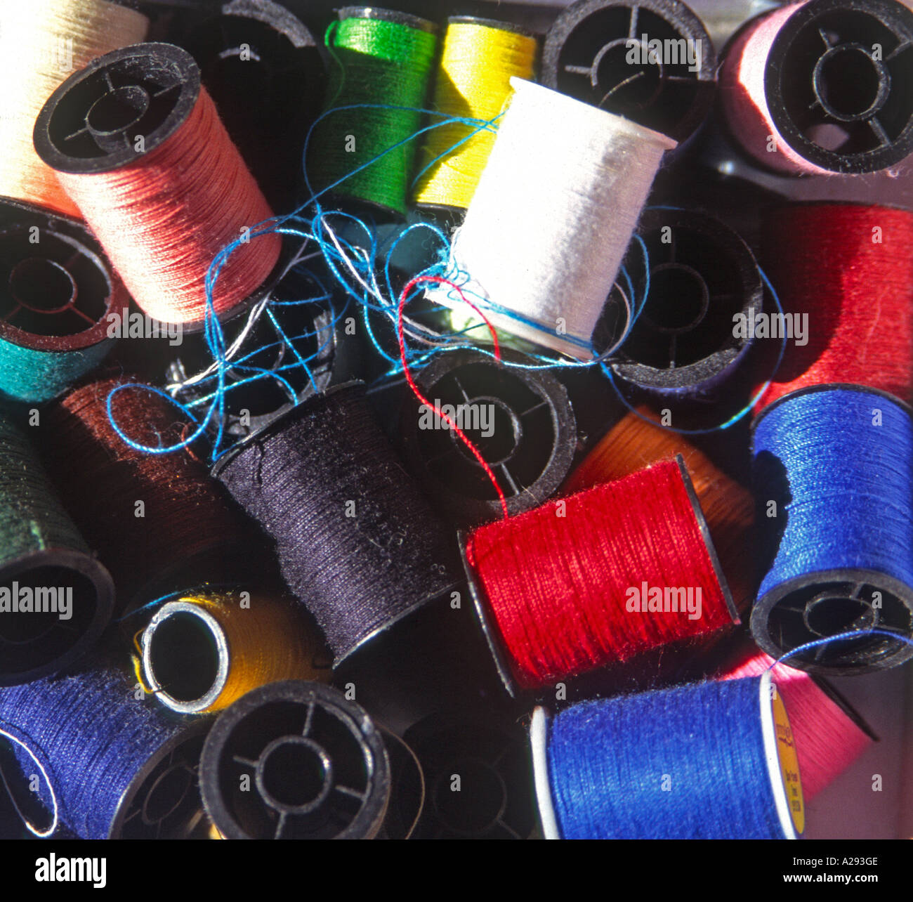 Reels of cotton looking down Stock Photo - Alamy