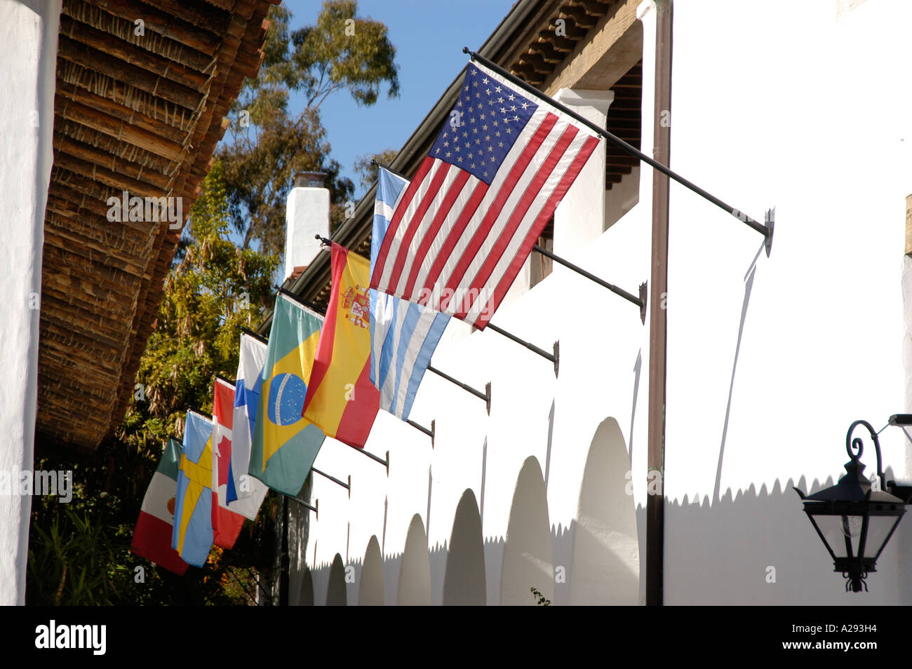 International Flags and white arches Stock Photo - Alamy