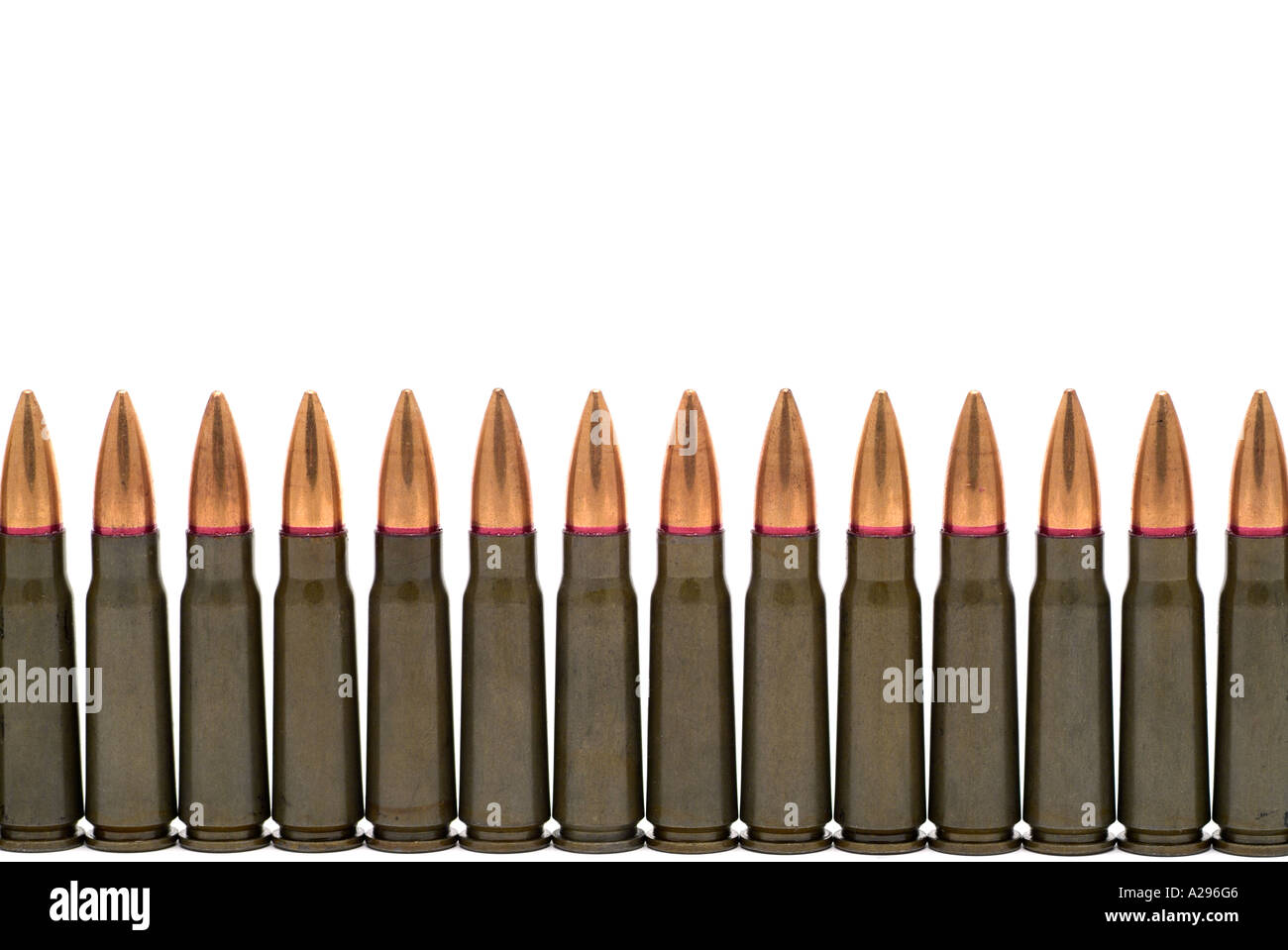 Bullets Lined Up Against A White Background Stock Photo - Alamy