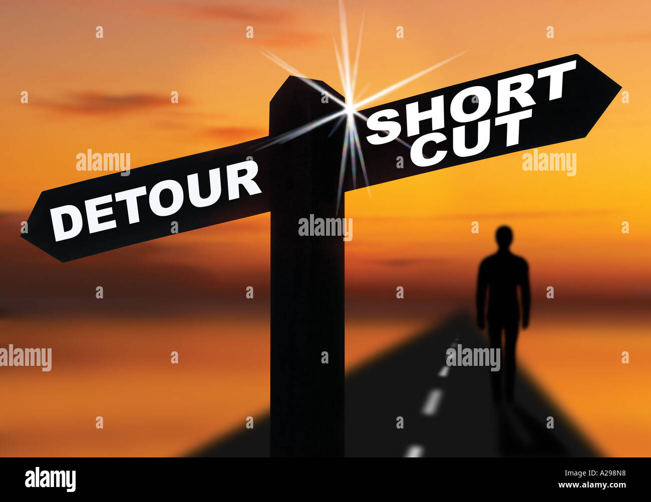 short cut detour road sign Stock Photo - Alamy