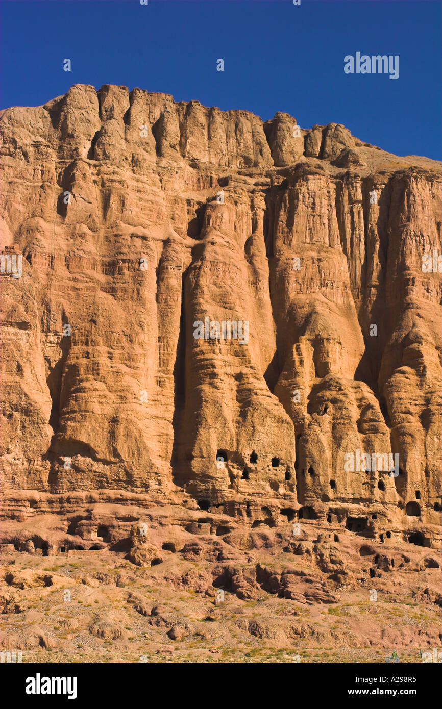 AFGHANISTAN Bamiyan Province Caves in cliffs near empty niche where the ...