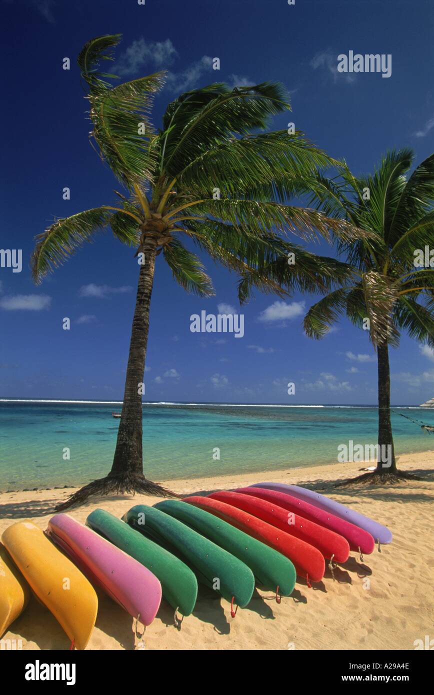 Colourful canoes on the beach at the Rarotongan Resort Hotel on ...