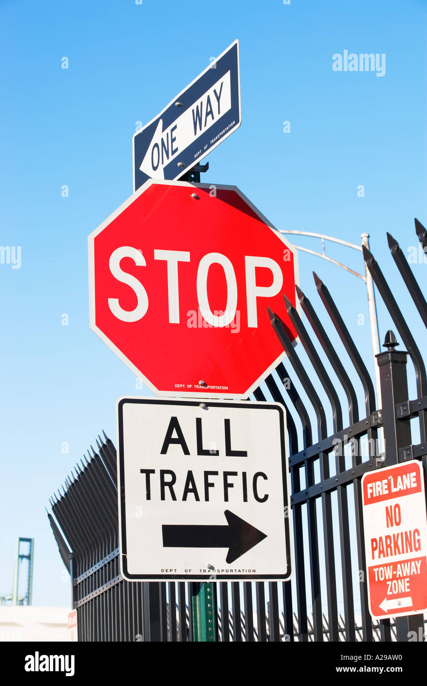 STOP, ONE WAY, ALL TRAFFIC SIGNS Stock Photo - Alamy