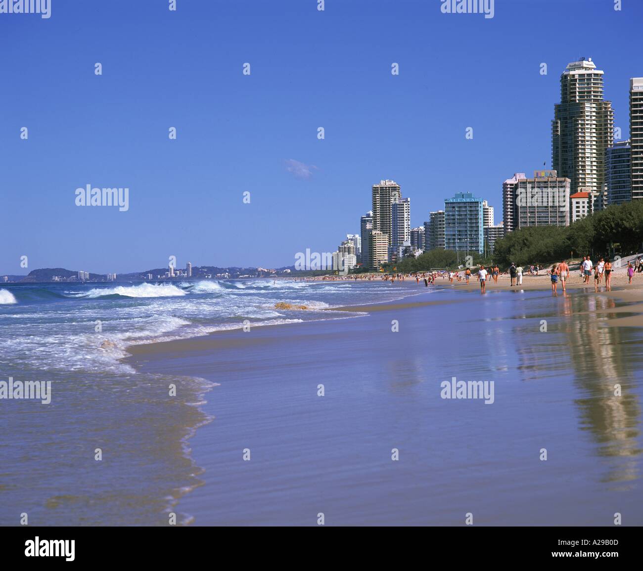 Crowds on the beach at Surfers Paradise Queensland Australia M Mawson ...