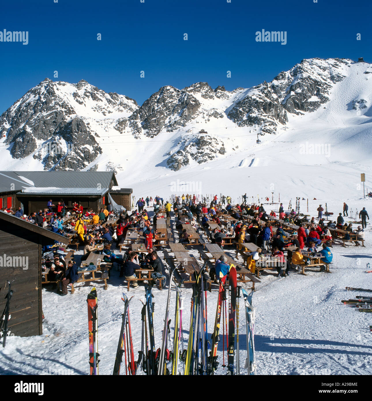 Restaurant below Mont Fort in the Mont Fort ski area, Verbier, Valois ...