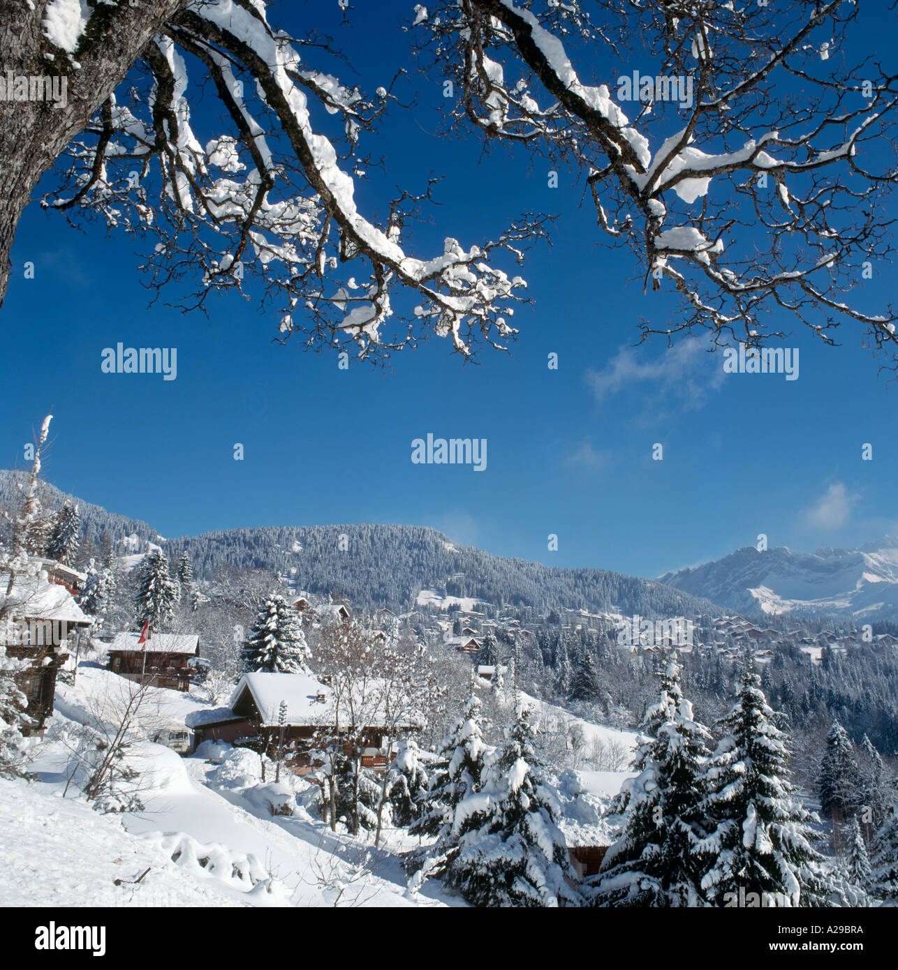 View over Resort, Villars, Swiss Alps, Switzerland Stock Photo - Alamy