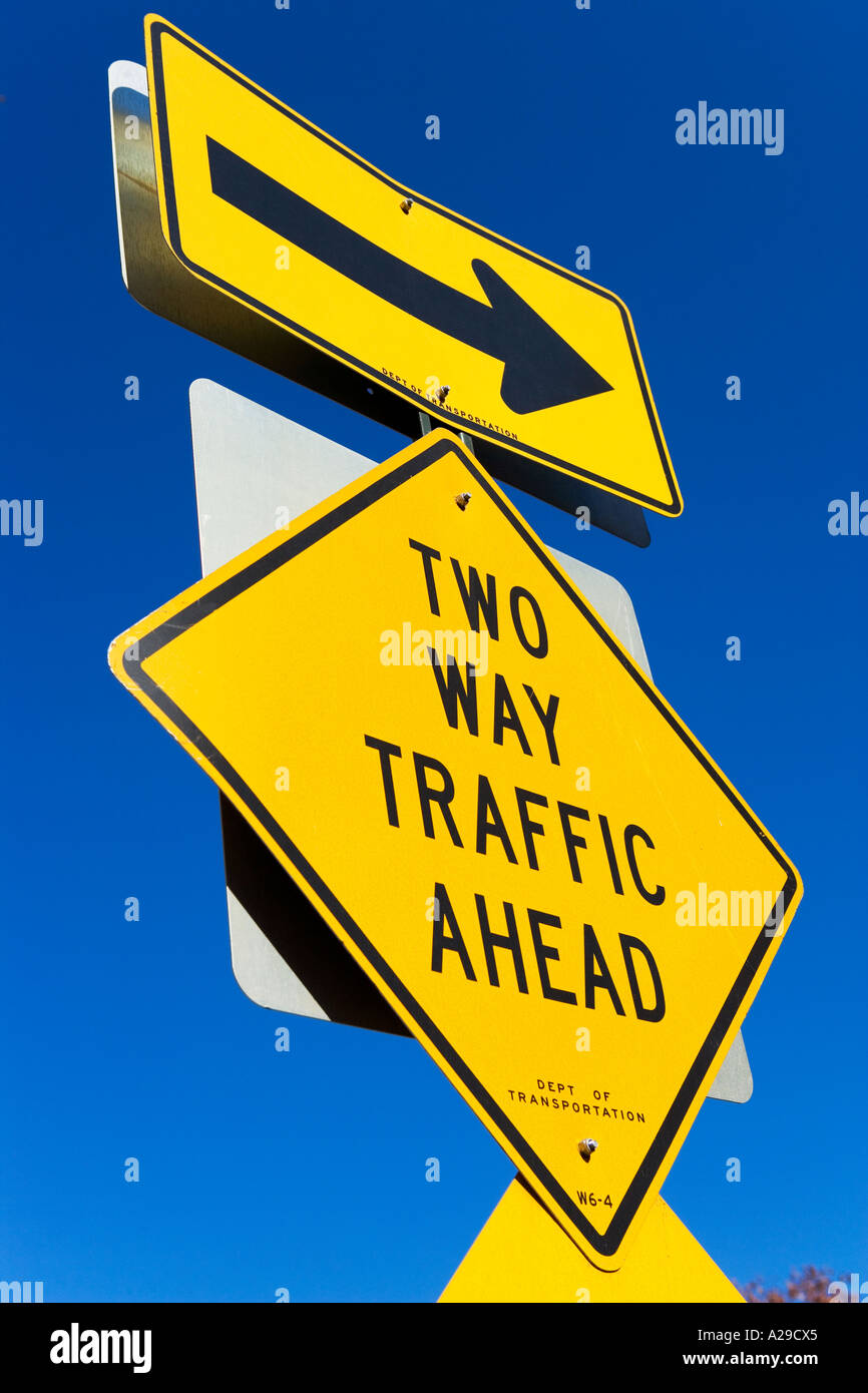 TWO WAY TRAFFIC AHEAD Stock Photo - Alamy