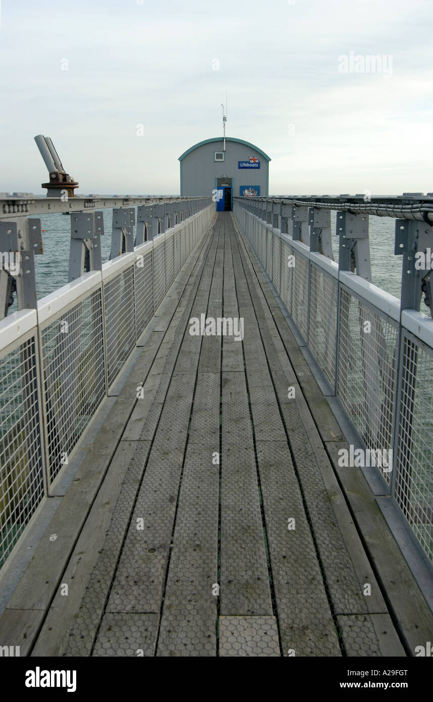 Selsey lifeboat house viewed from the pier Wide angle shot Vertical ...