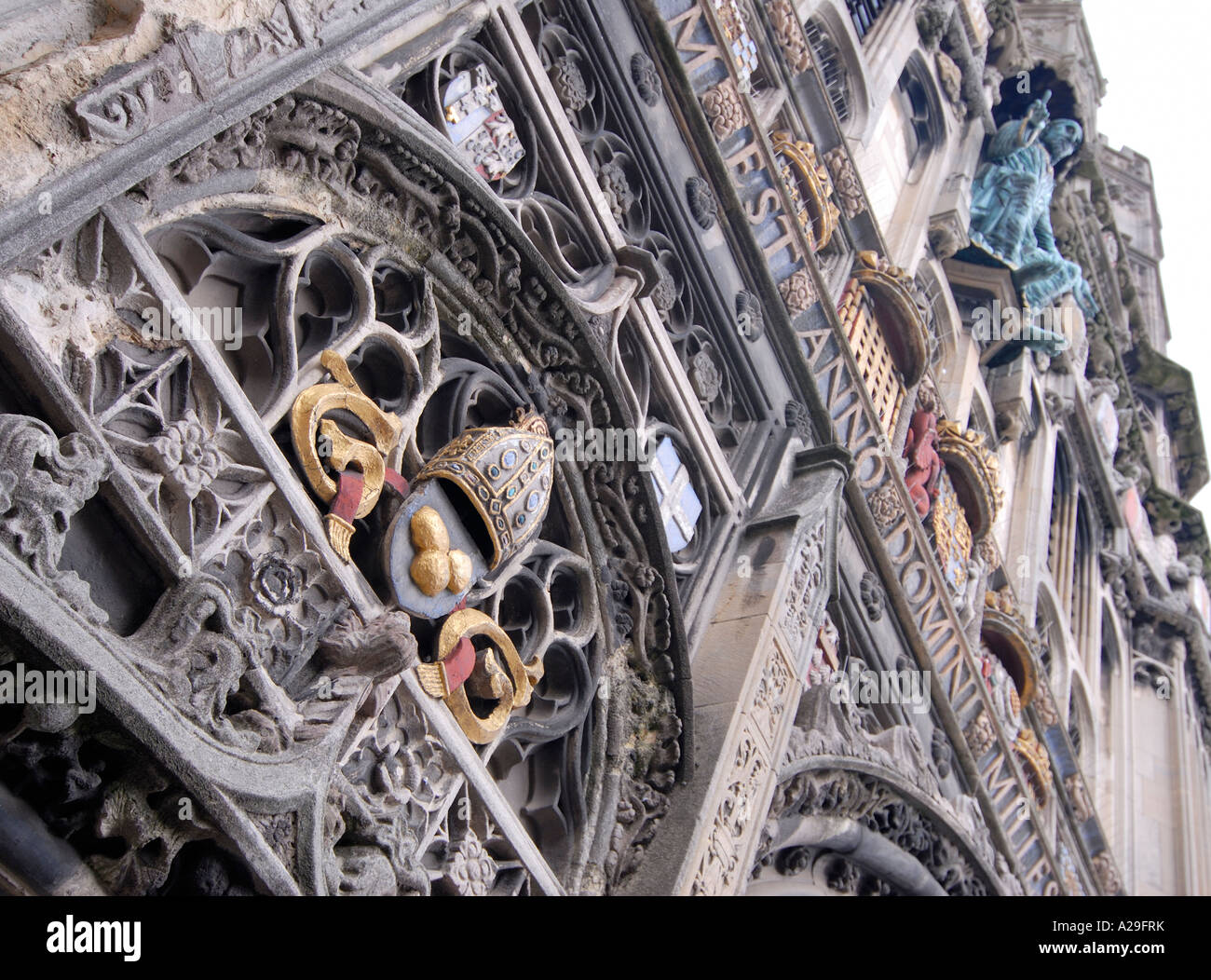 Canterbury Cathedral detail of gate Christchurch gate and statue of ...