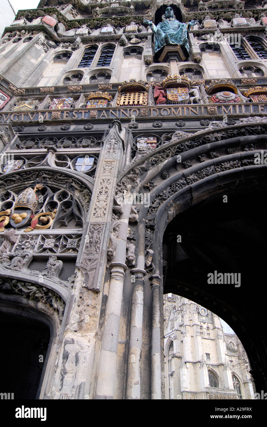 Canterbury Cathedral detail of gate Christchurch gate and statue of ...
