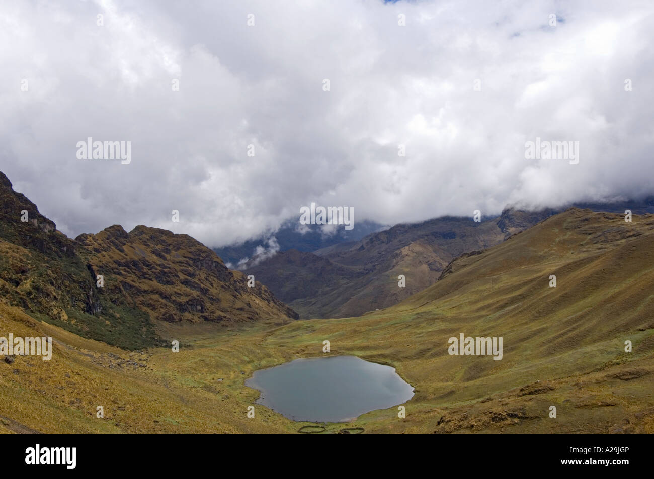 A landcsape view of the rugged scenery and mountain lake while on the ...