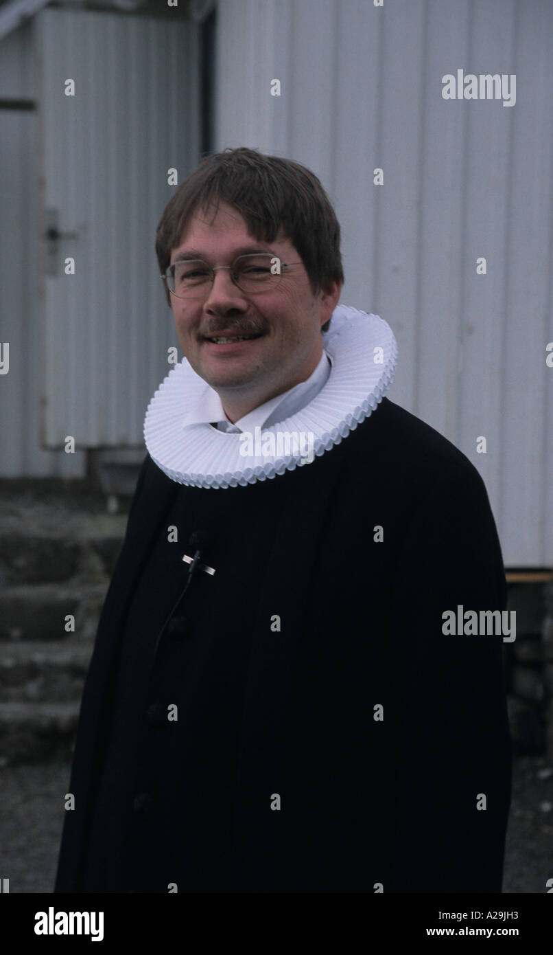 Protestant priest in 18th century ruff and costume in the Faroes Faroe ...