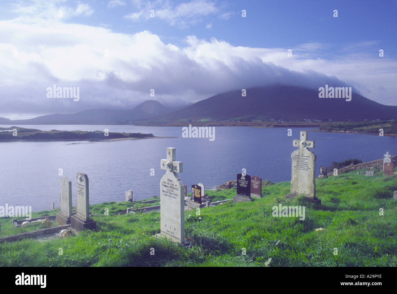 A Hillside Cemetery in County Mayo, Ireland across the bay from ...