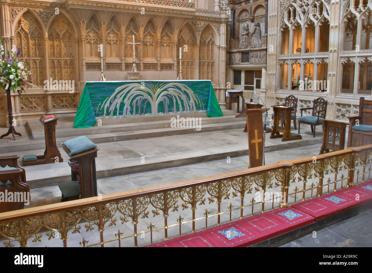 The Trinity Frontal covering the alter at Bath Abbey Stock Photo - Alamy