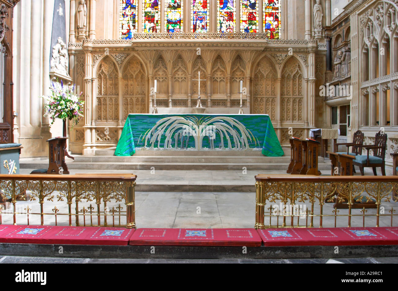 The Trinity Frontal covering the alter at Bath Abbey Stock Photo - Alamy