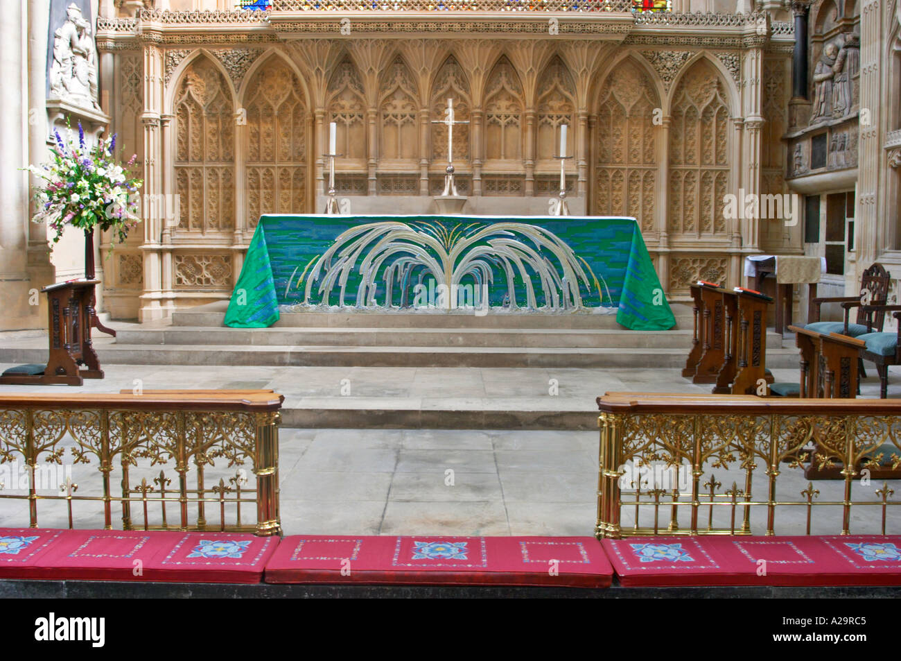 The Trinity Frontal covering the alter at Bath Abbey Stock Photo - Alamy