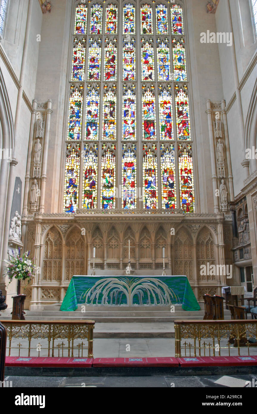 The Trinity Frontal covering the alter at Bath Abbey The East window ...