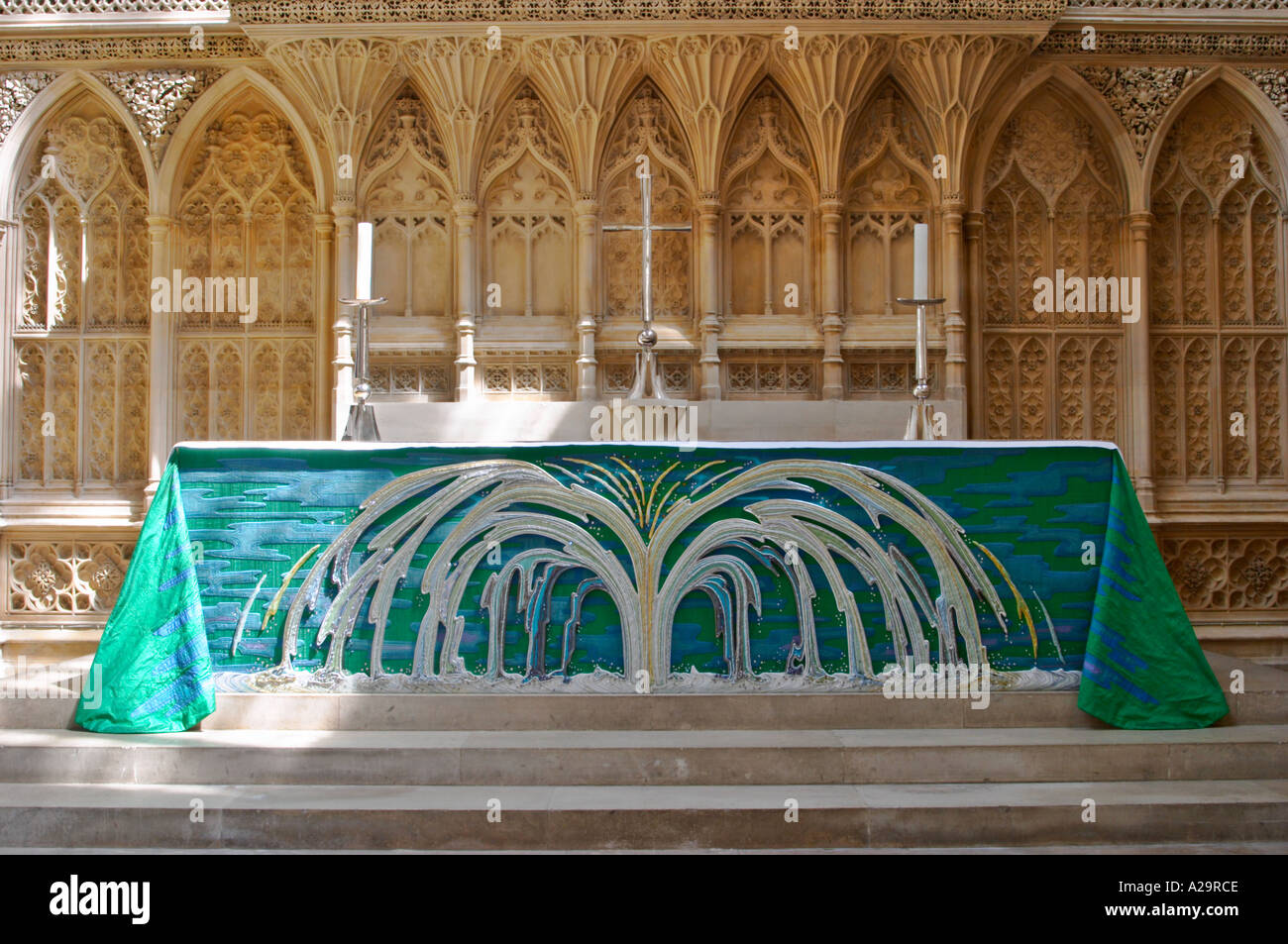 The Trinity Frontal covering the alter at Bath Abbey Stock Photo - Alamy