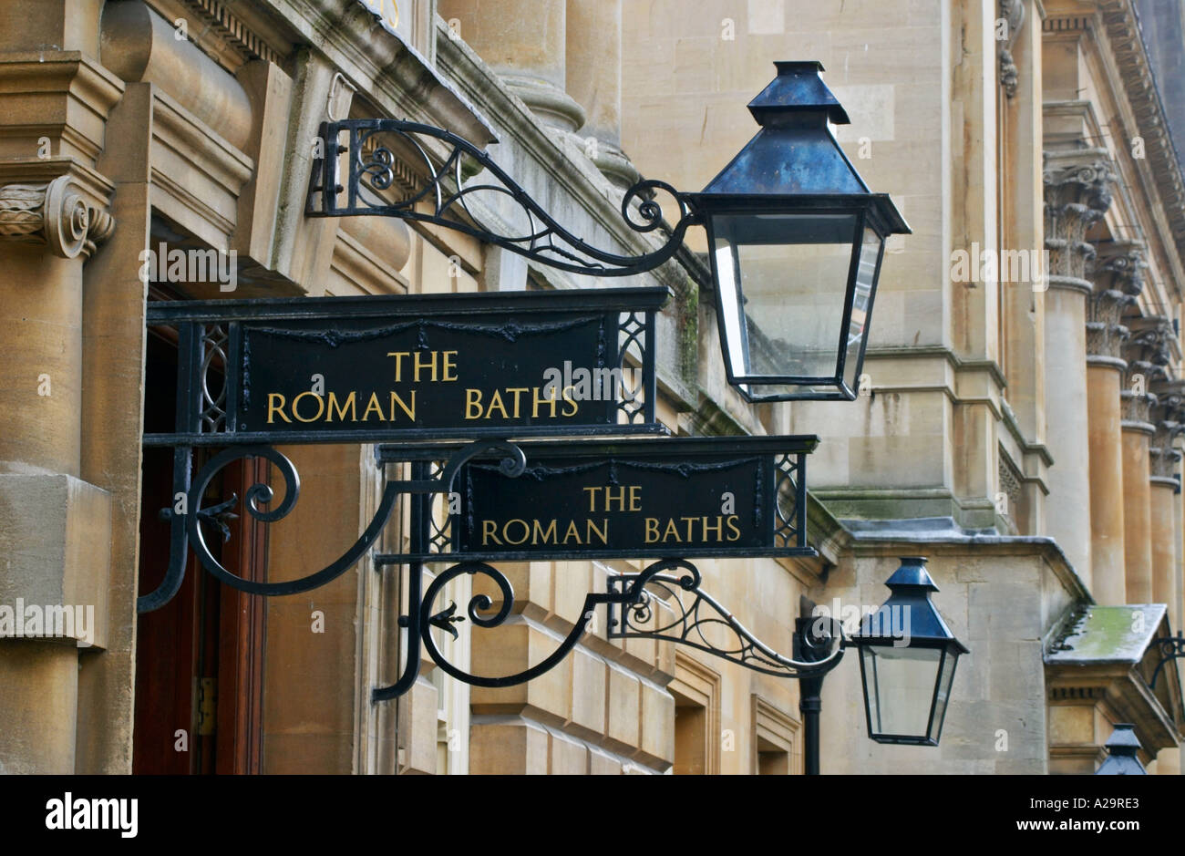 Signs for the Roman Baths in Bath Stock Photo - Alamy