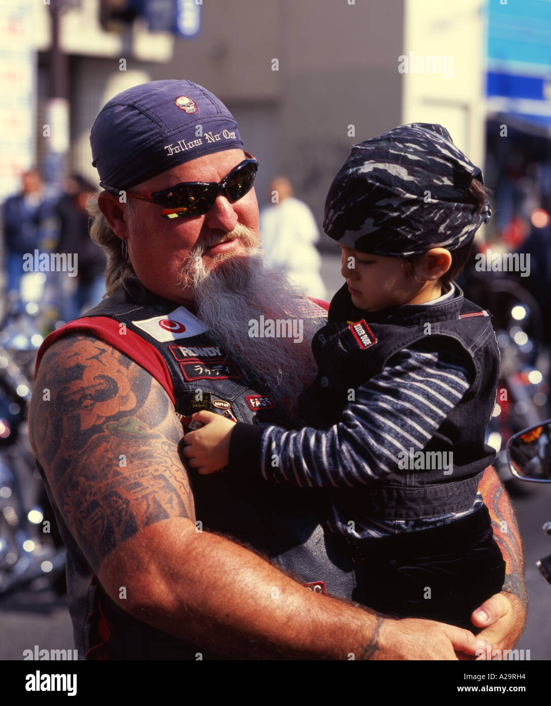 Harley Davidson Rider and son at Okinawa City Gate 2 Festival Stock ...