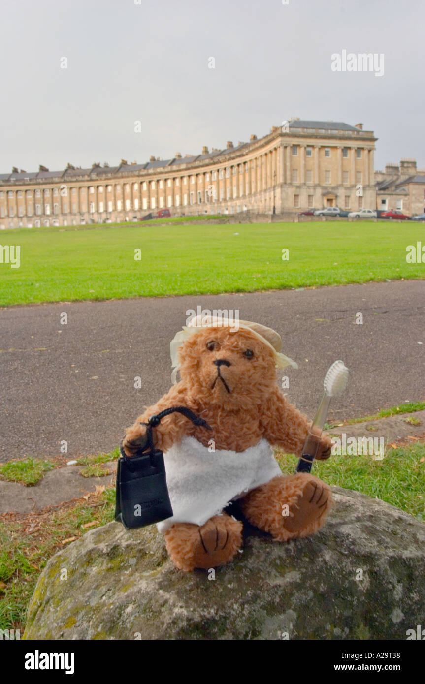 Beni teddy bear looking for a bath at the Royal Crescent Bath Stock ...