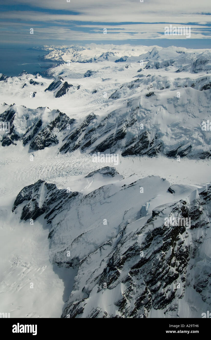 South Georgia Island, Antarctica, Aerial of Helland Glacier below Mt ...