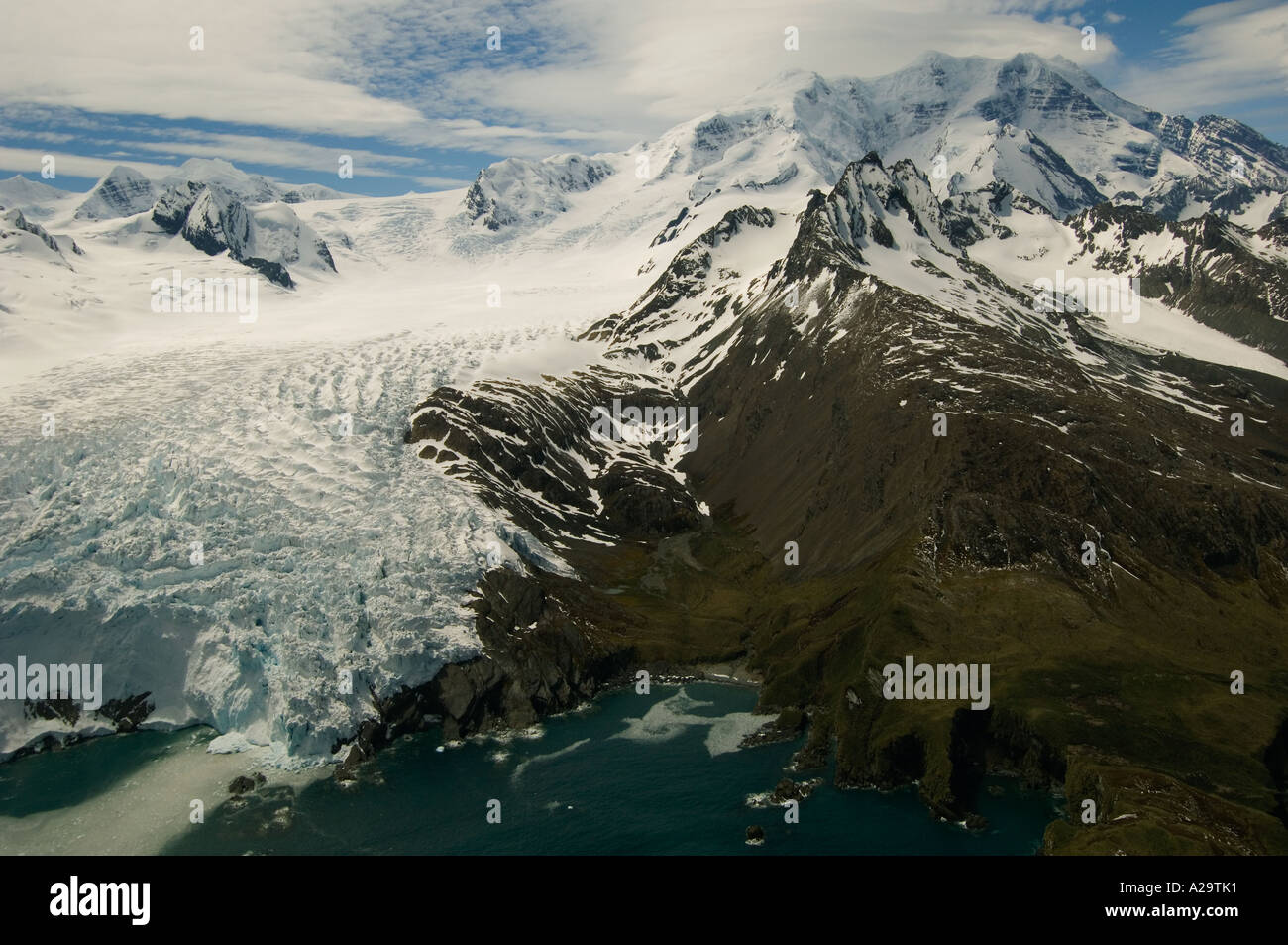 SOUTH GEORGIA ISLAND, Antarctica, Aerial of Henningsen Glacier West ...