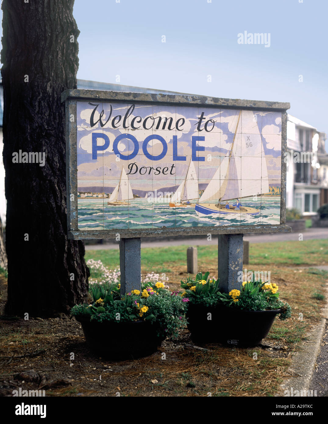 Tiled Welcome to Poole sign Poole Dorset England Stock Photo - Alamy