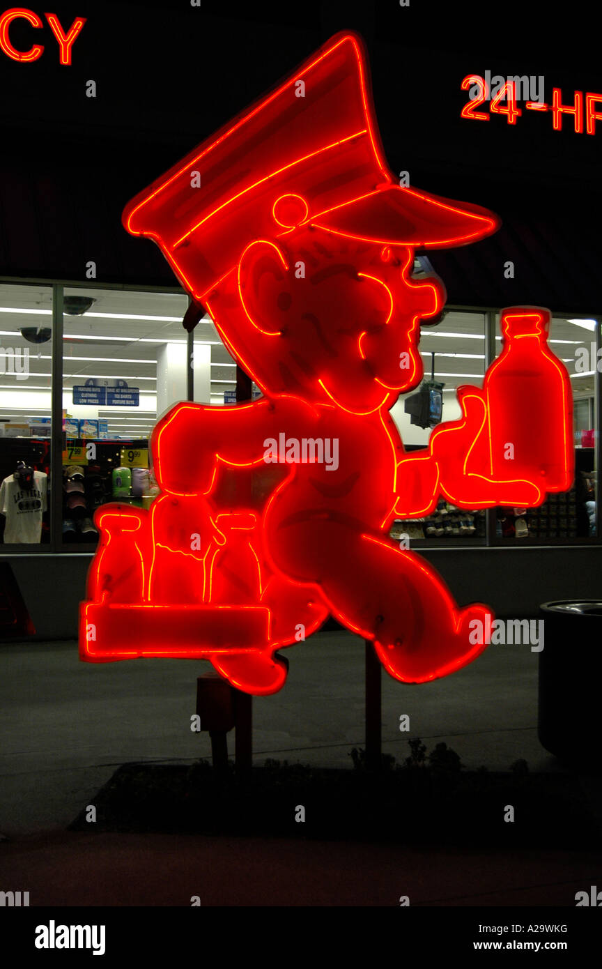 Red neon milk man sign, Las Vegas, Nevada Stock Photo - Alamy