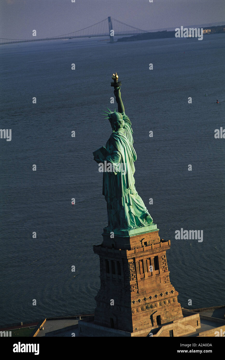Aerial of statue of liberty Manhattan New York USA S Grandadam Stock ...