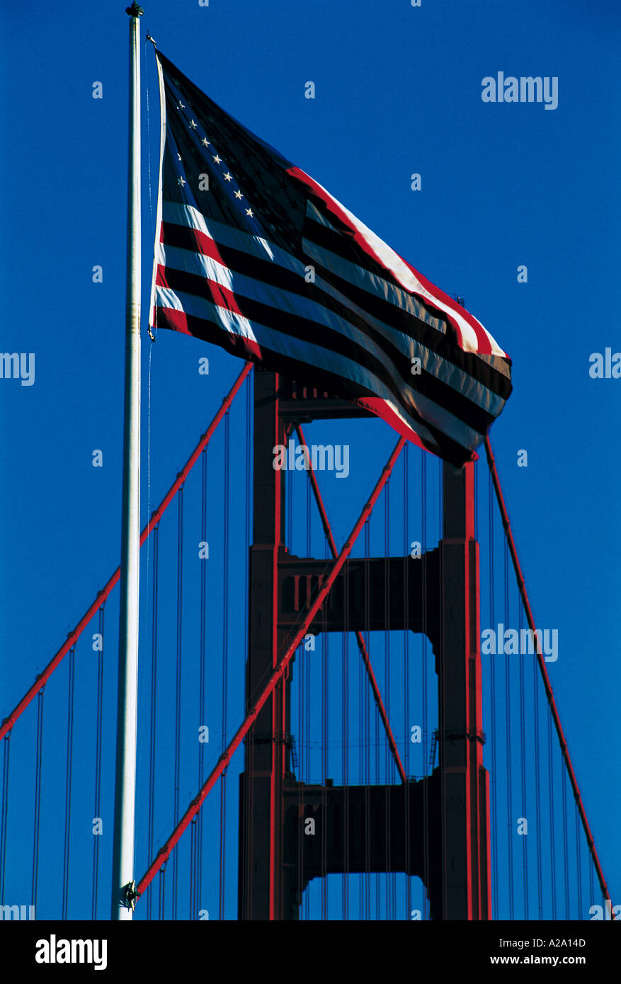 GOLDEN GATE BRIDGE US FLAG SAN FRANCISCO USA S Grandadam Stock Photo ...