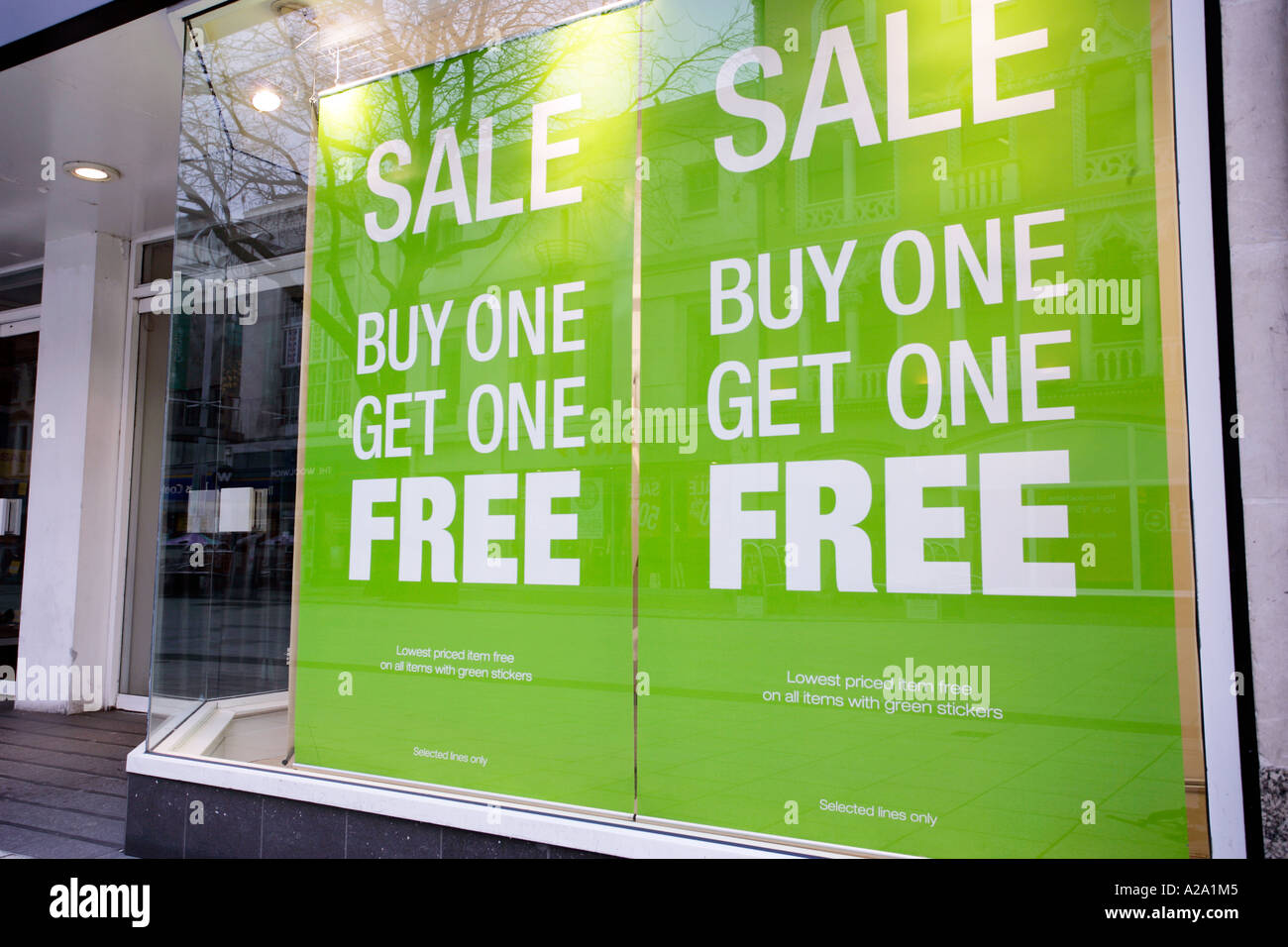 Sale signs in the shops horizontal landscape Stock Photo - Alamy