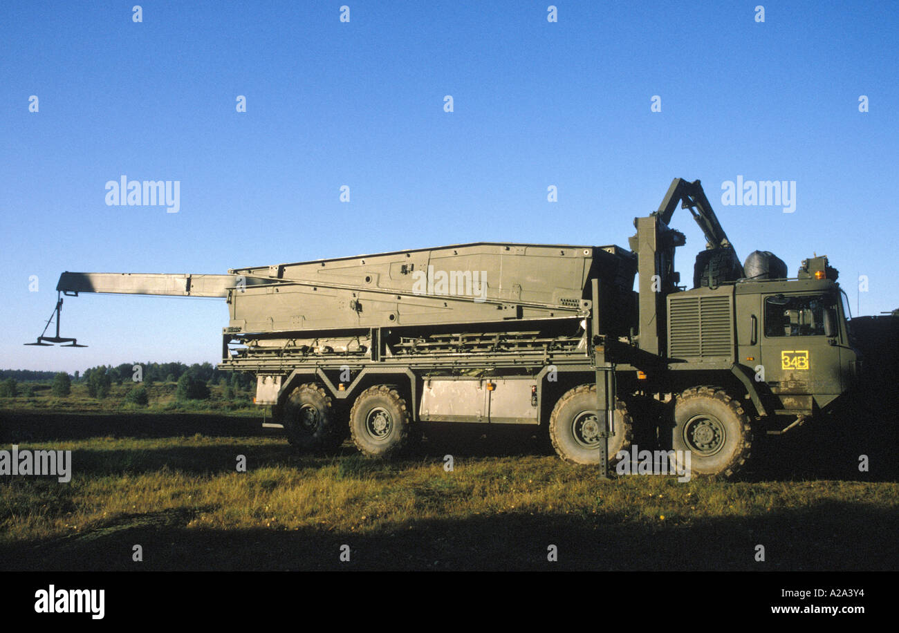 British army ABLE Automotive Bridge Launching Equipment vehicle during ...
