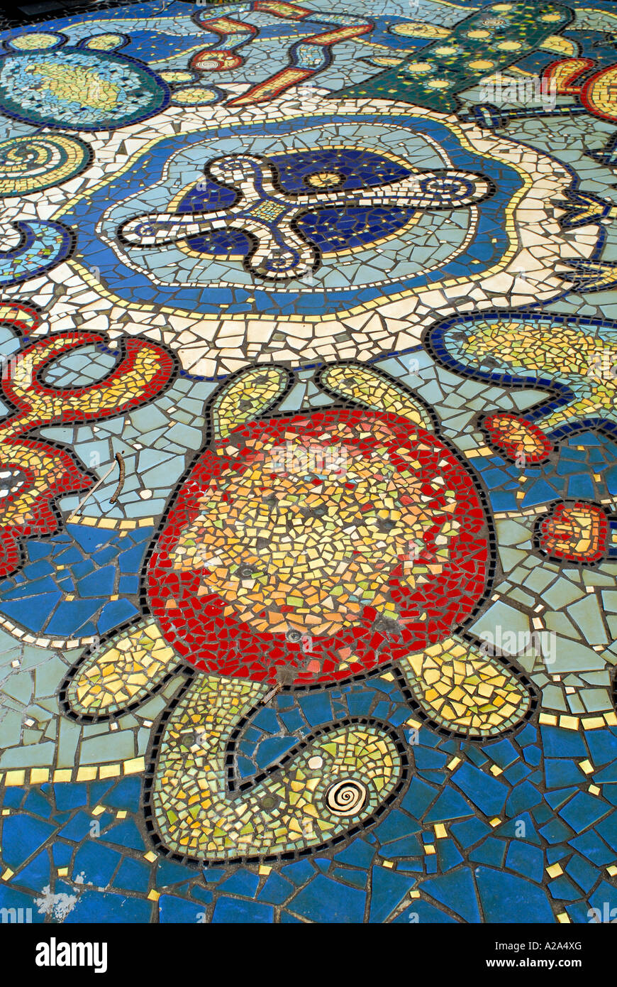 mosaic design showing long necked tortoise Stock Photo - Alamy