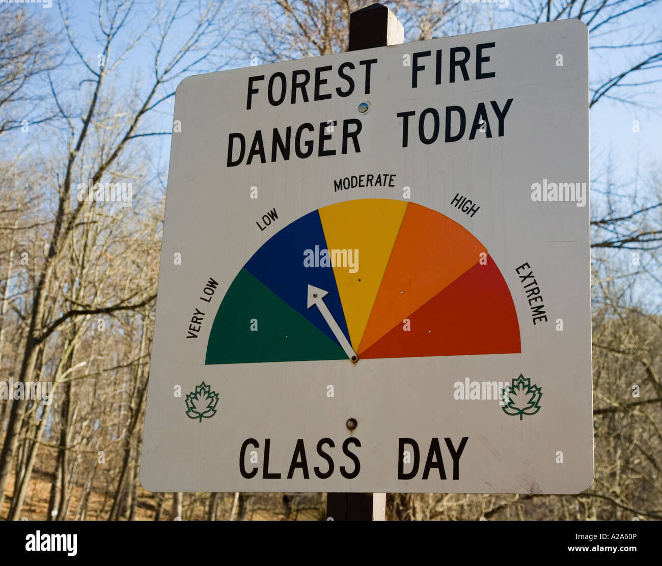 Sign indicating a low danger of forest fire Stock Photo - Alamy