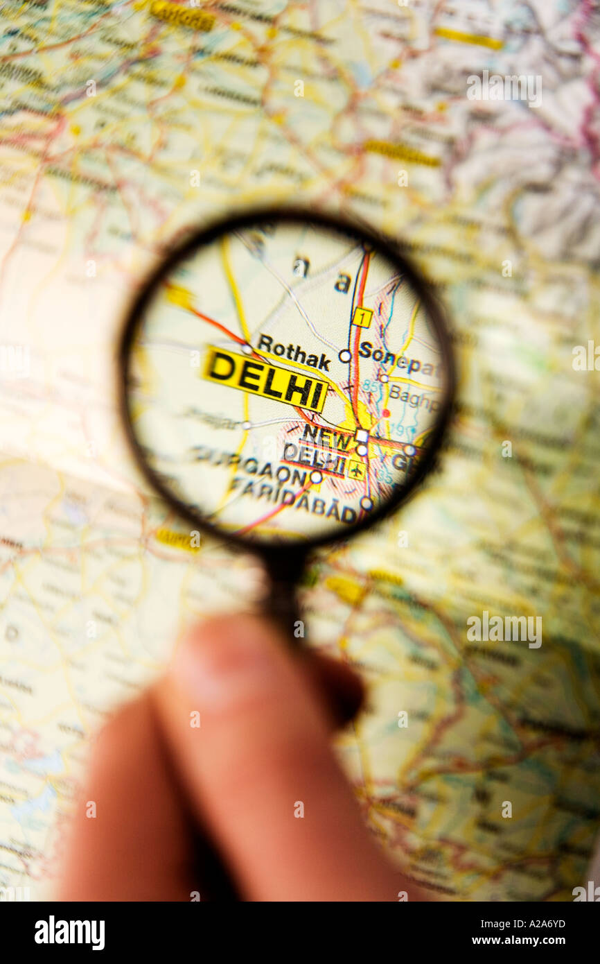 Map of dehli under magnifying glass hi-res stock photography and images ...