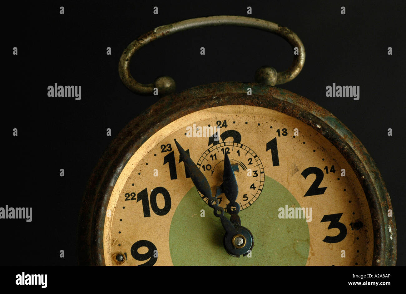 old alarm clock, clock face, five minutes before twelve Stock Photo - Alamy
