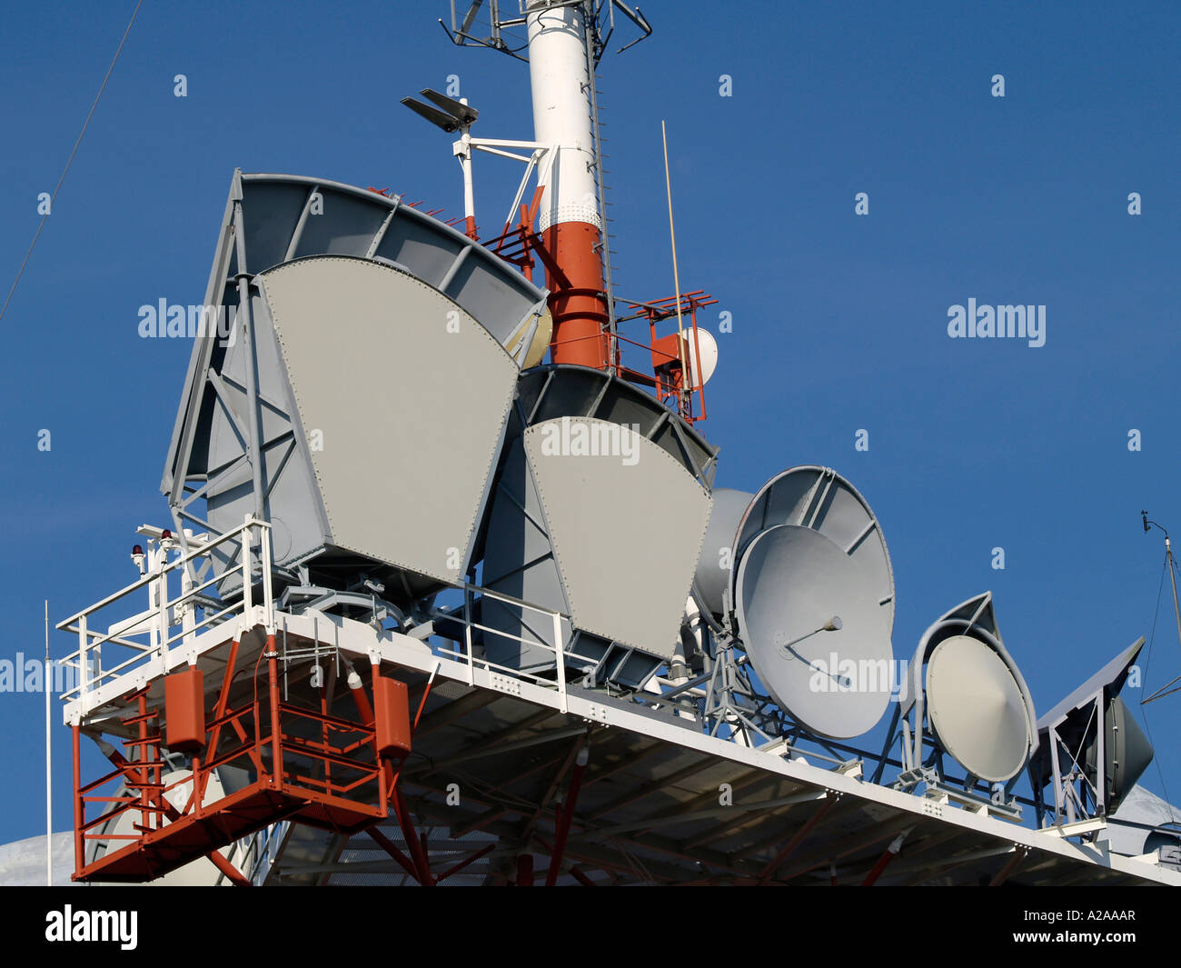 radio tower with satellite dish Stock Photo - Alamy