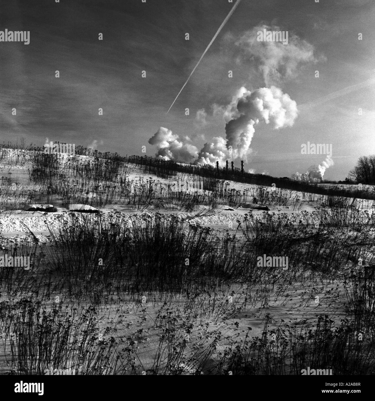 Airplane's tracks in the sky Stock Photo - Alamy