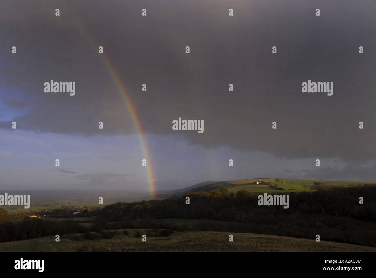 Rainbow over the South Downs East Sussex England Picture by Andrew ...