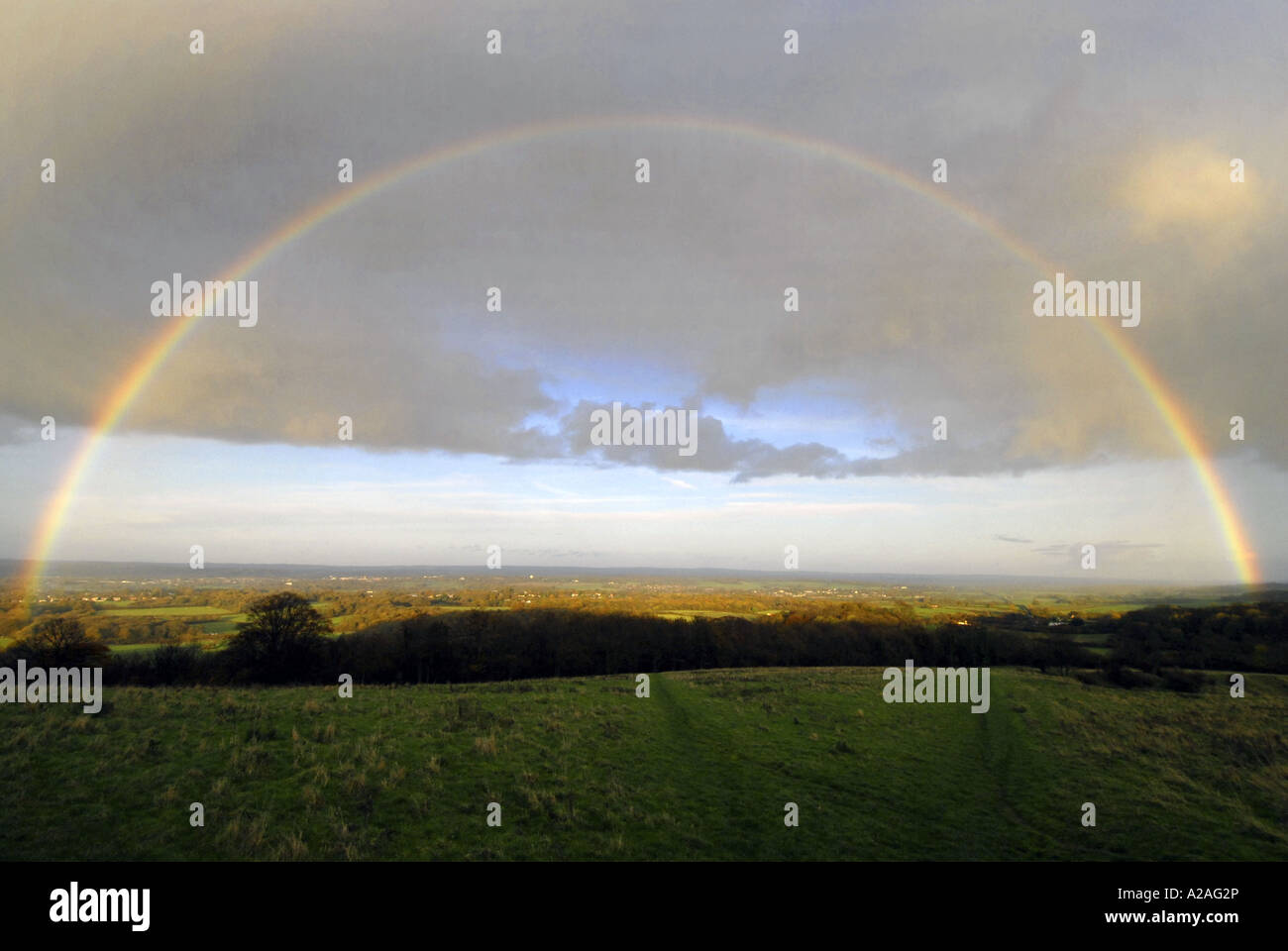 Rainbow over the South Downs East Sussex England Picture by Andrew ...