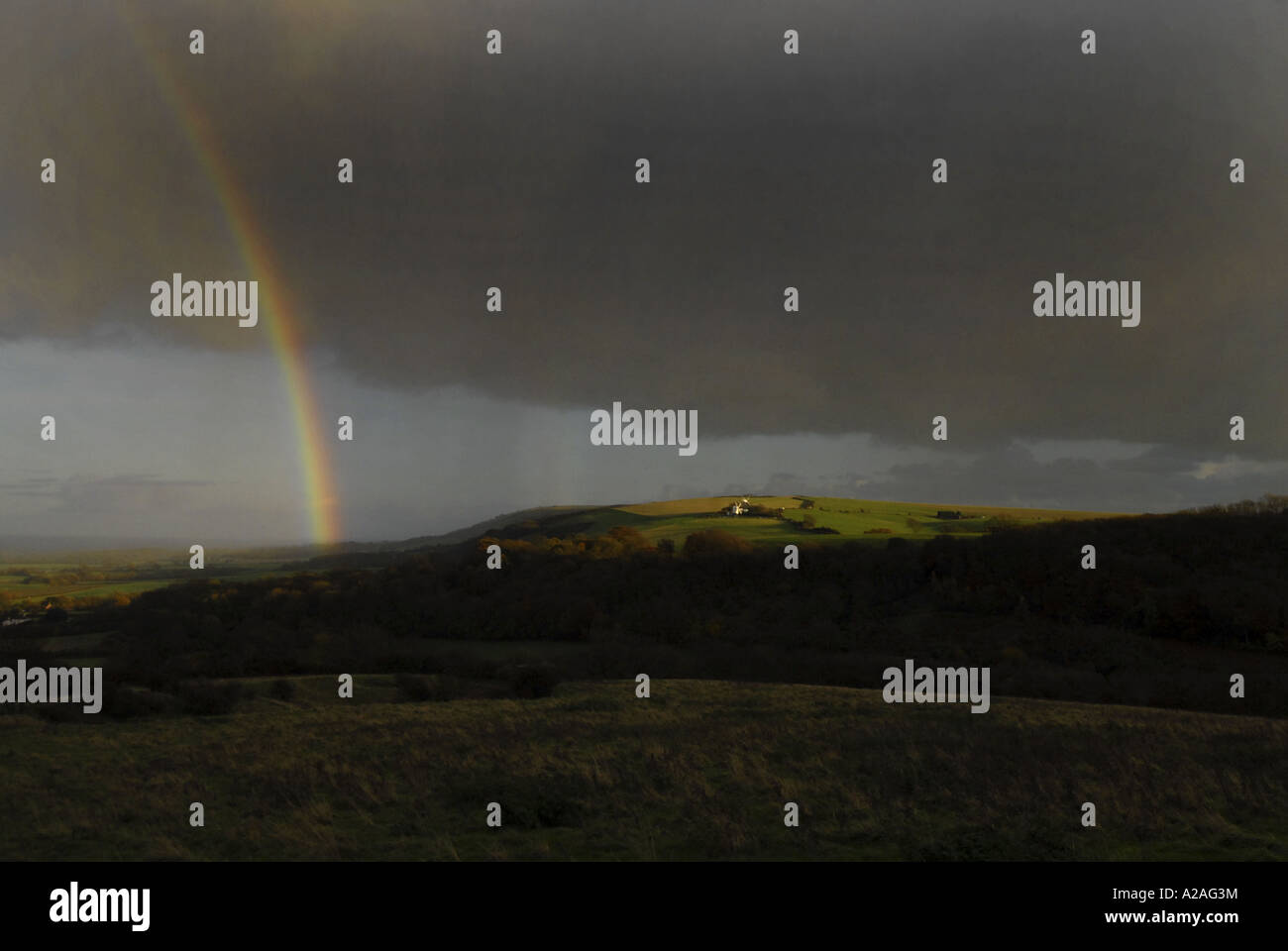 Rainbow over the South Downs East Sussex England Picture by Andrew ...