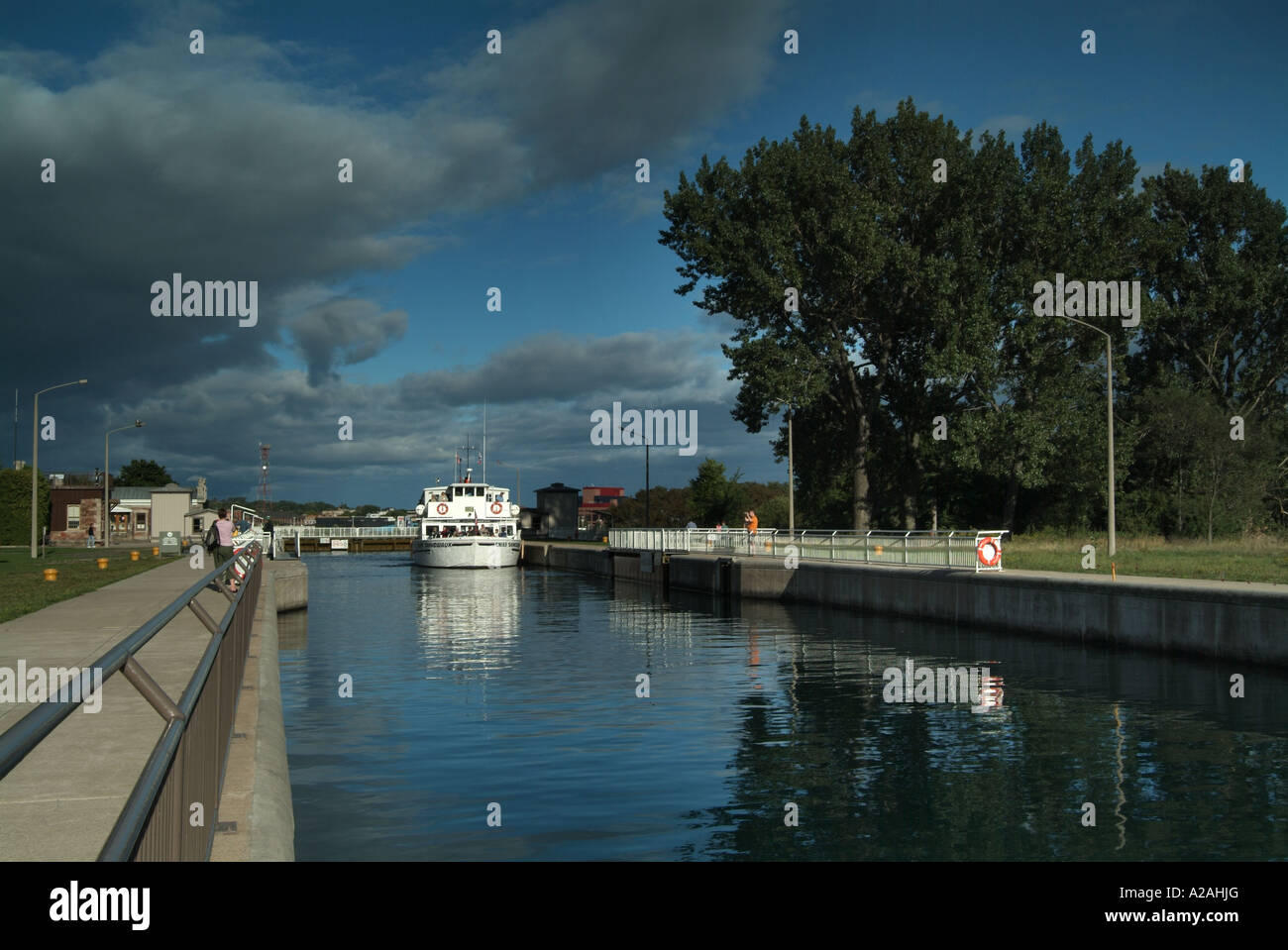 Scenic Canal and Soo Lock Stock Photo - Alamy