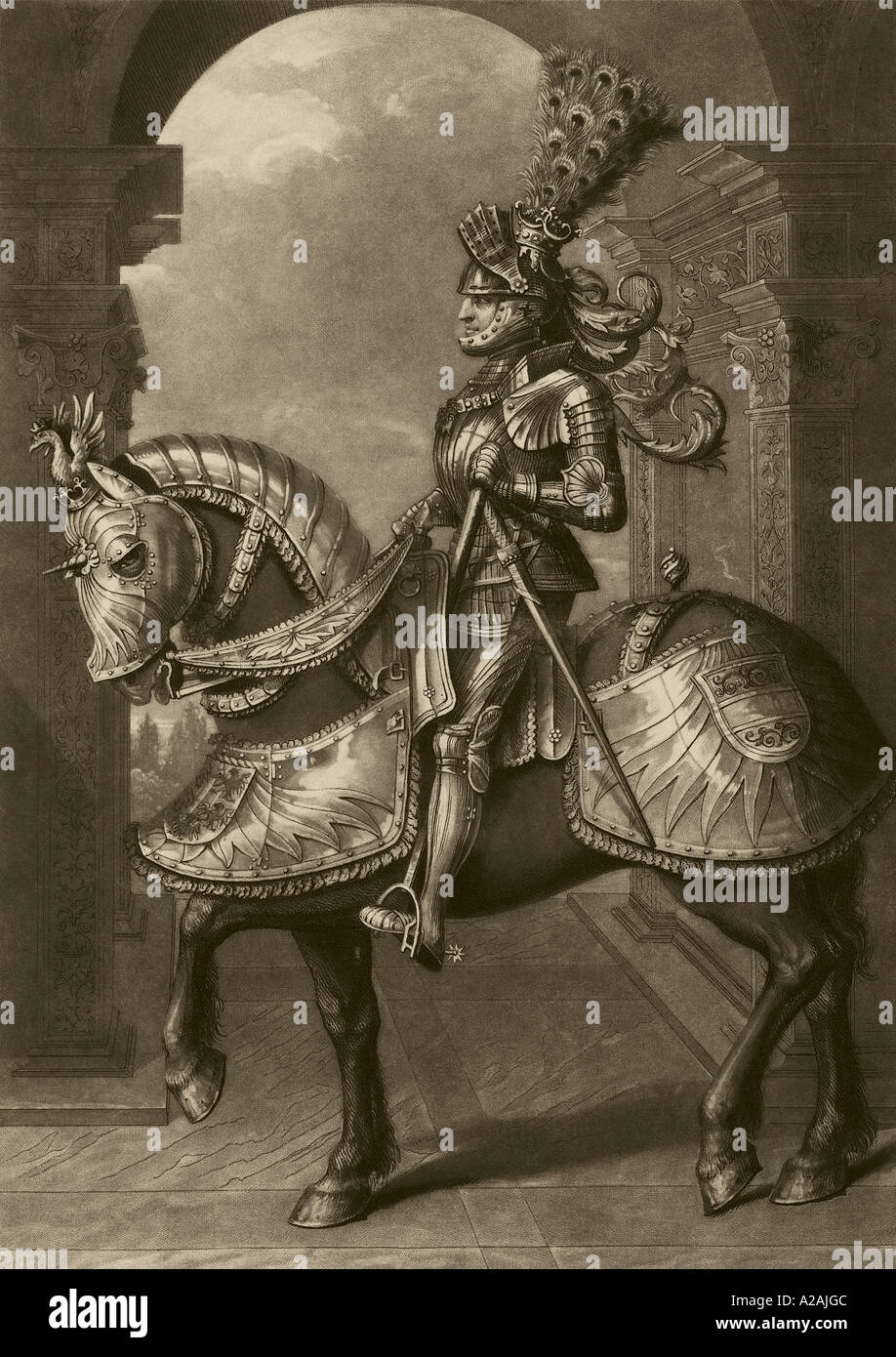 King knight in armor armour on horse horseback steed charger Stock ...